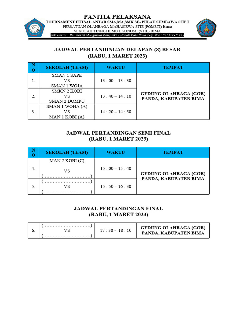 Jadwal Pertandingan 8 Besar - Final | PDF