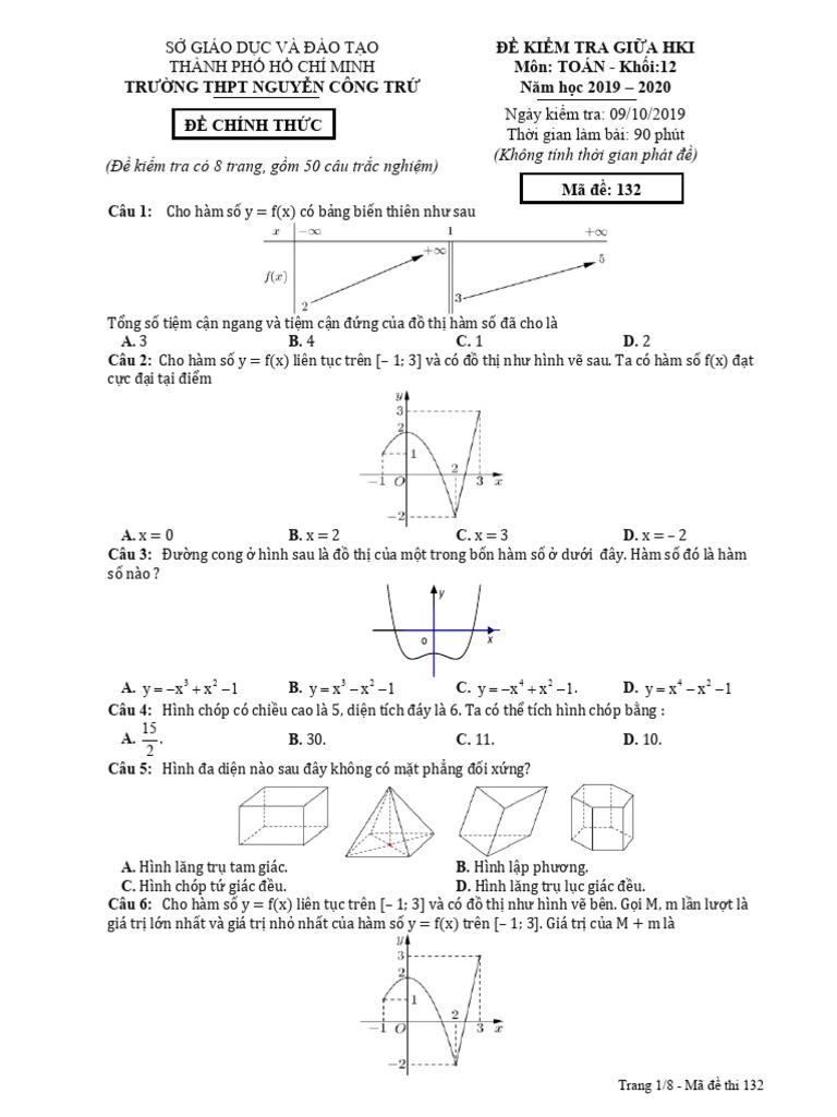 De KSCL Giua Hk1 - Toan 12 - 2019-2020 | PDF