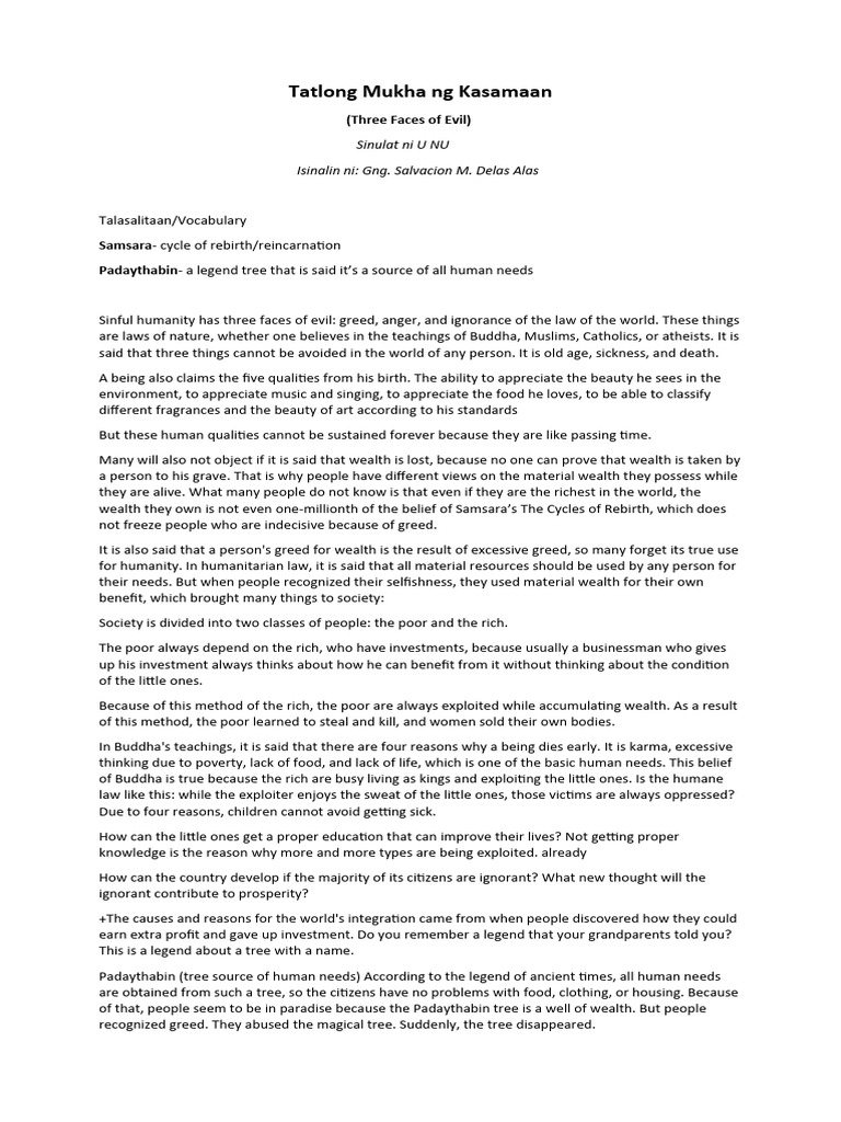 Tatlong Mukha NG Kasamaan (English Translation) | PDF | Poverty ...