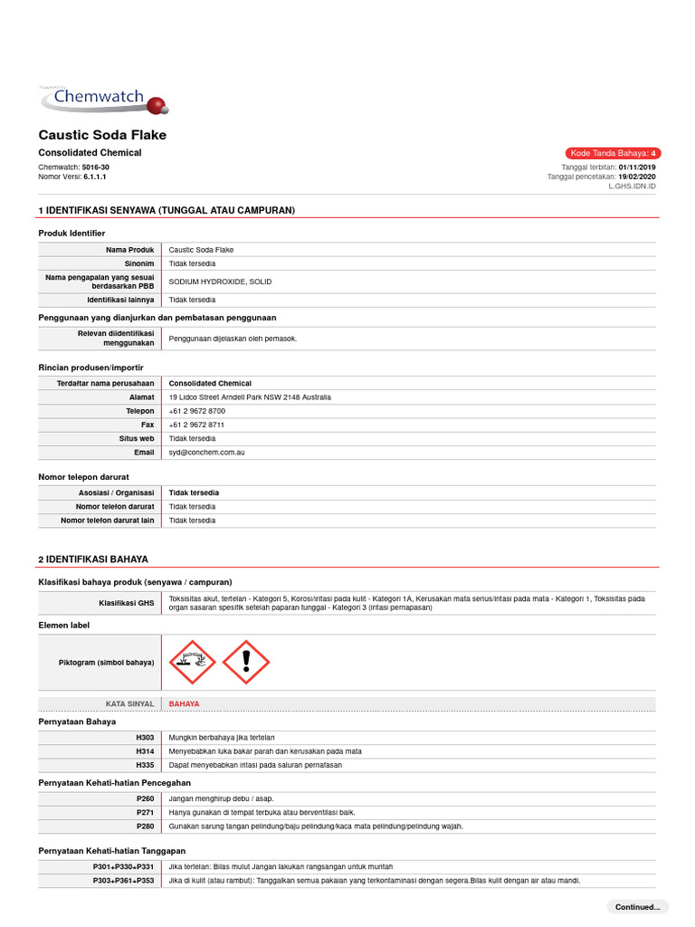 MSDS Caustic Soda Flake | PDF