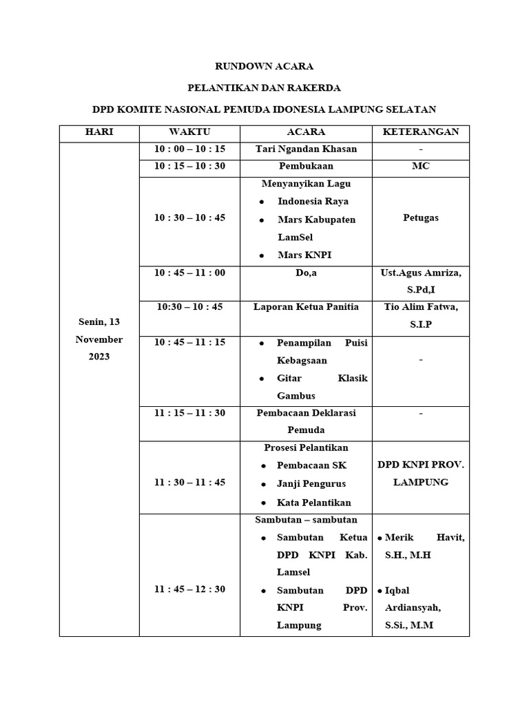 Pelantikan DPD KNPI Lampung Selatan | PDF