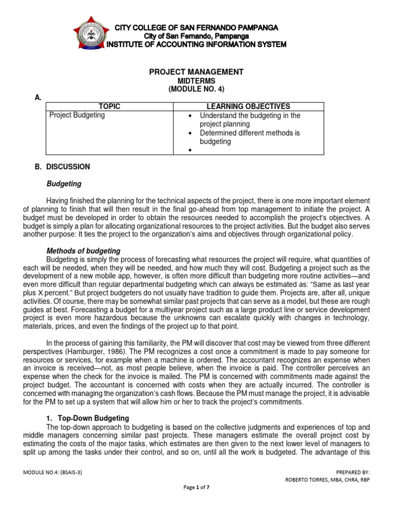 PM Module 4 | PDF | Project Management | Budget