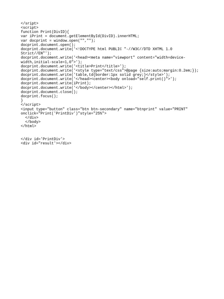 Print Functionality in JavaScript | PDF