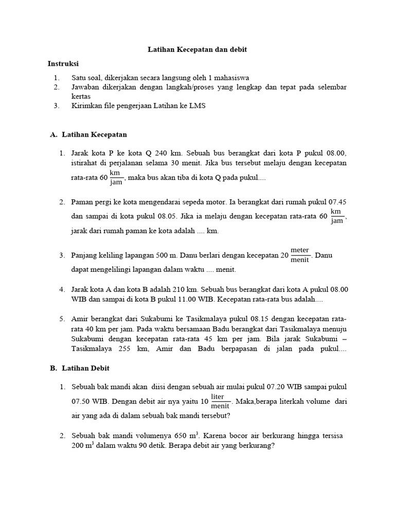 Latihan Kecepatan & Debit: Soal dan Jawaban | PDF
