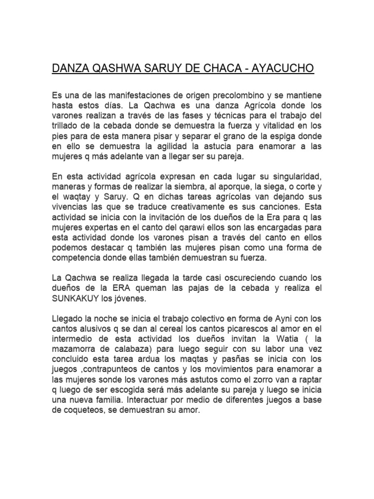 Danza Qashwa Saruy de Chaca | PDF | Arte