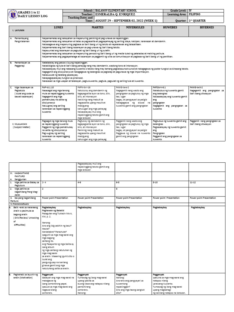 DLL - Filipino 4 | PDF