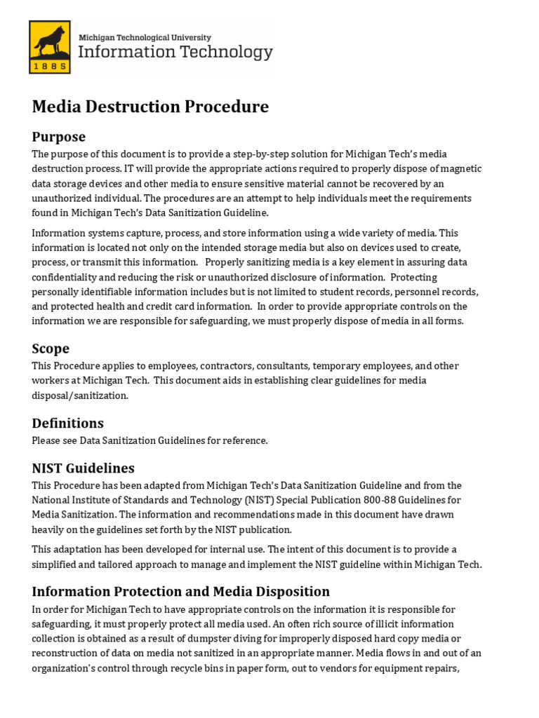 Media Destruction Procedure | PDF | Sanitization (Classified ...
