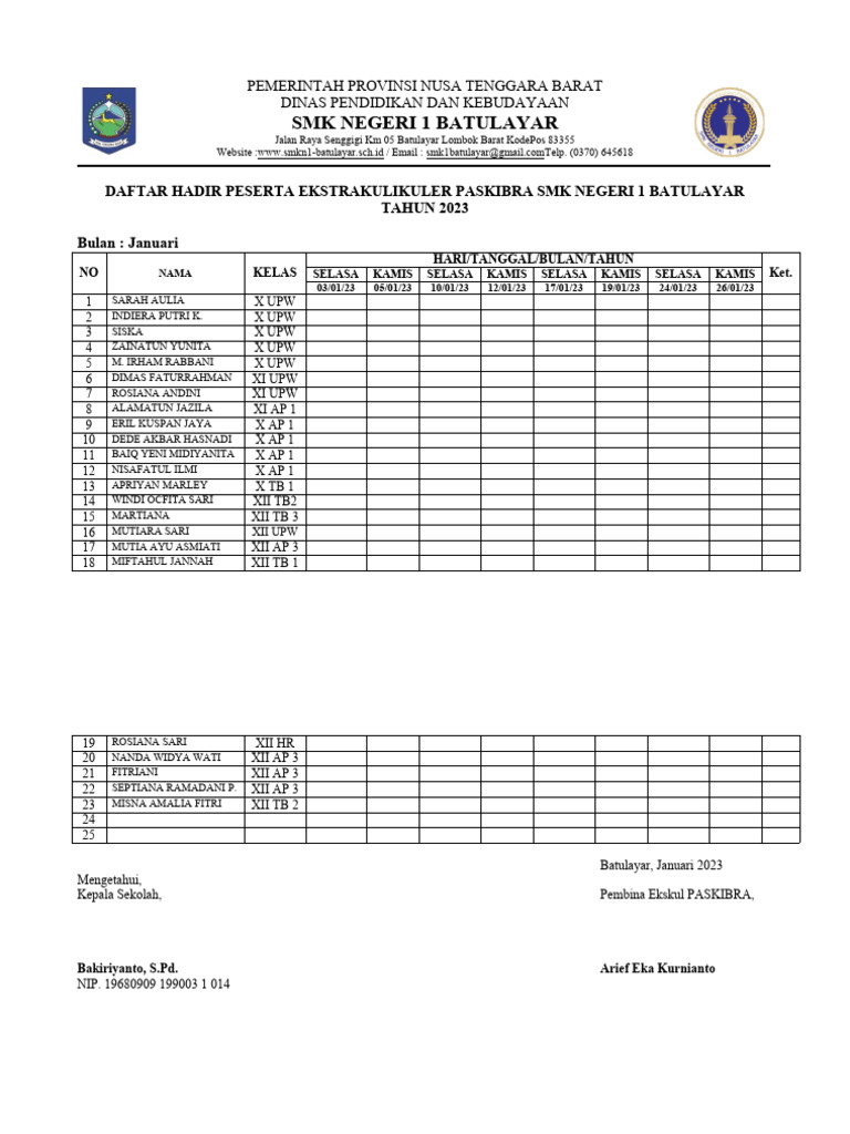 ABSENSI PASKIB | PDF