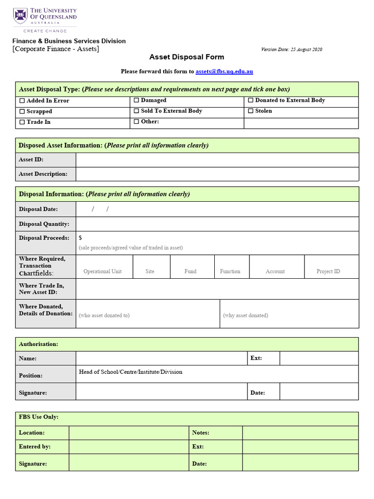 Asset Disposal Form | PDF | Insurance | Financial Transaction