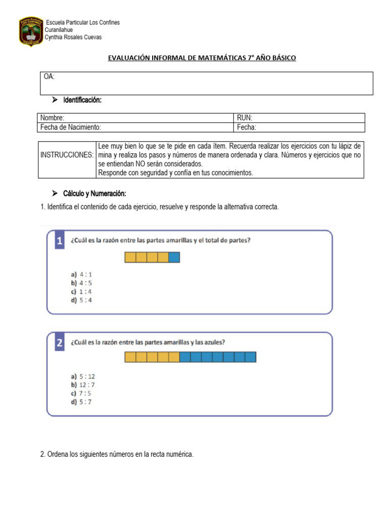 EVALUACIÓN matemática 7mo | PDF | Aritmética | Matemáticas