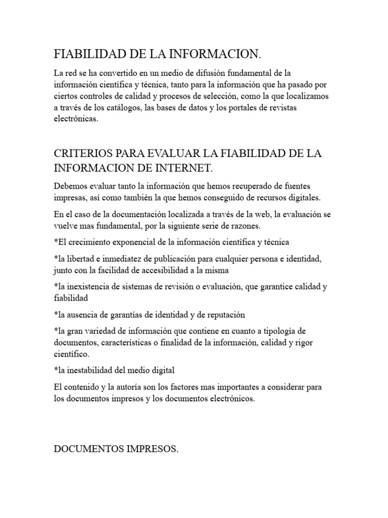Fiabilidad de La Informacion Actualizado Kmam | PDF | Información ...