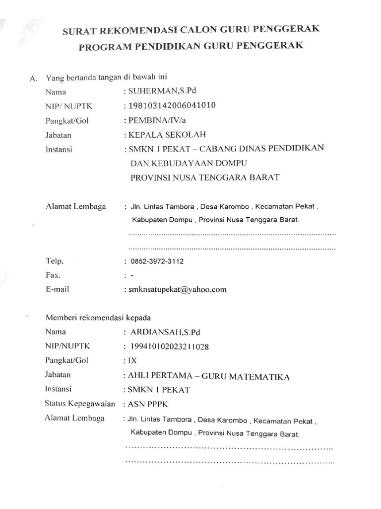 Surat Rekomendasi CGP | PDF