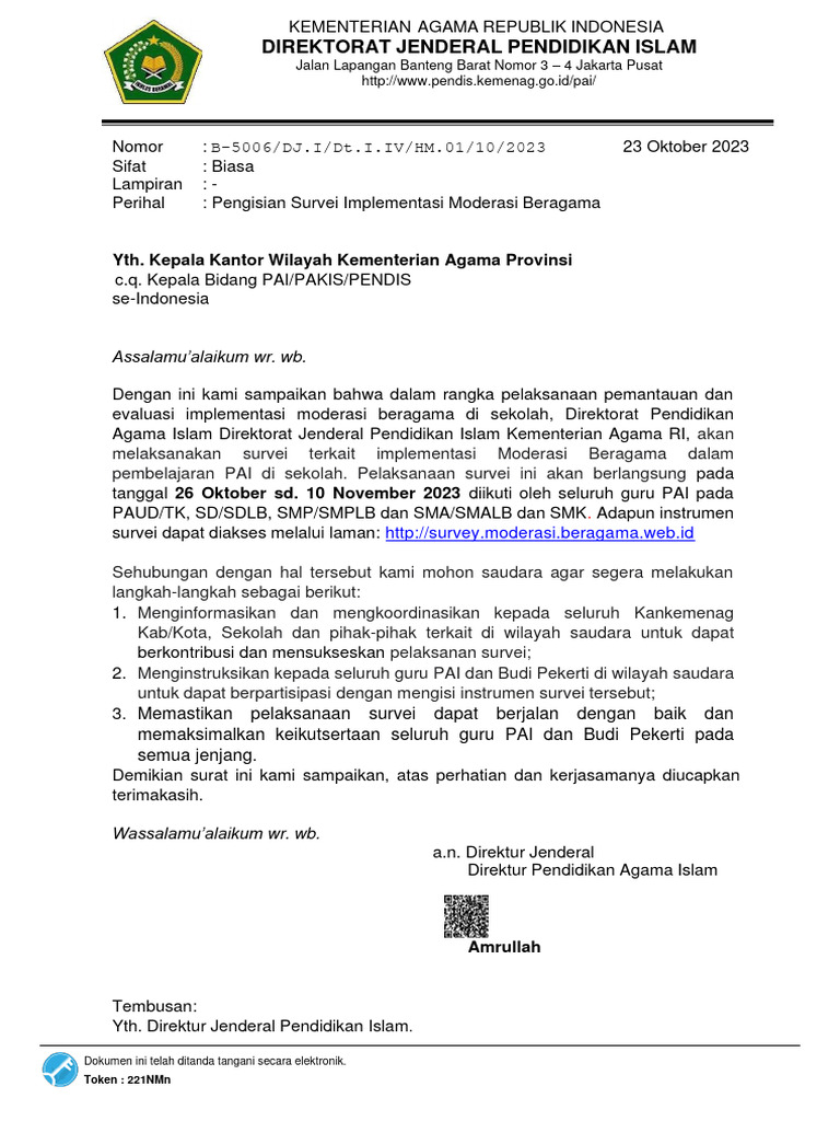 Surat Edaran Survei MB Di Sekolah Tte-1 | PDF