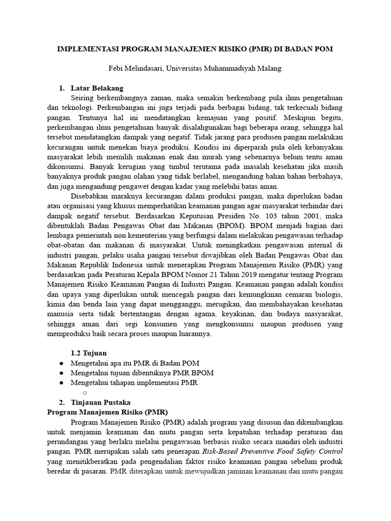 Implementasi Program Manajemen Risiko Di Badan Pom | PDF