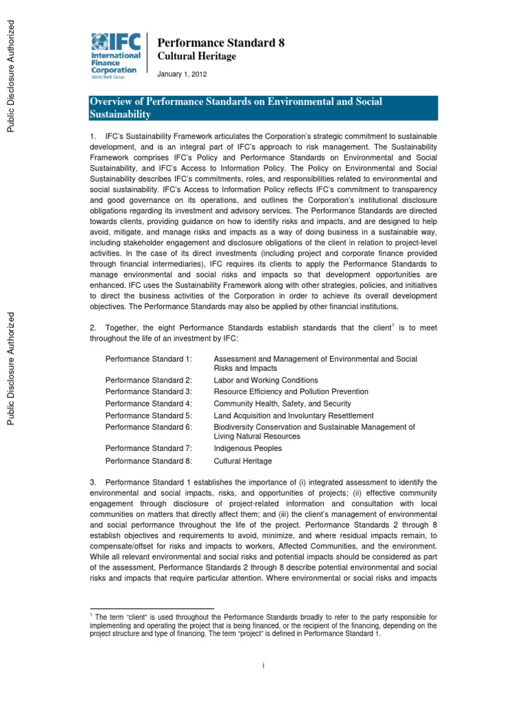 IFC Performance Standard 8: Cultural Heritage | PDF | International ...