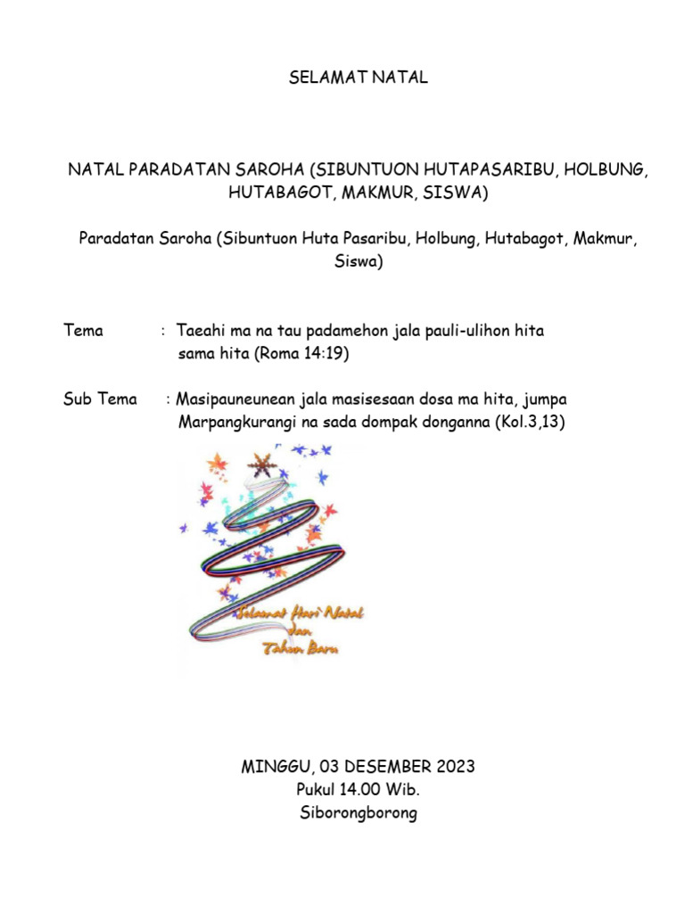 Acara Natal Paradatan Saroha (Sibuntuon Hutapasaribu, Holbung, Hutabagot, Makmur, Siswa) - Draft ...