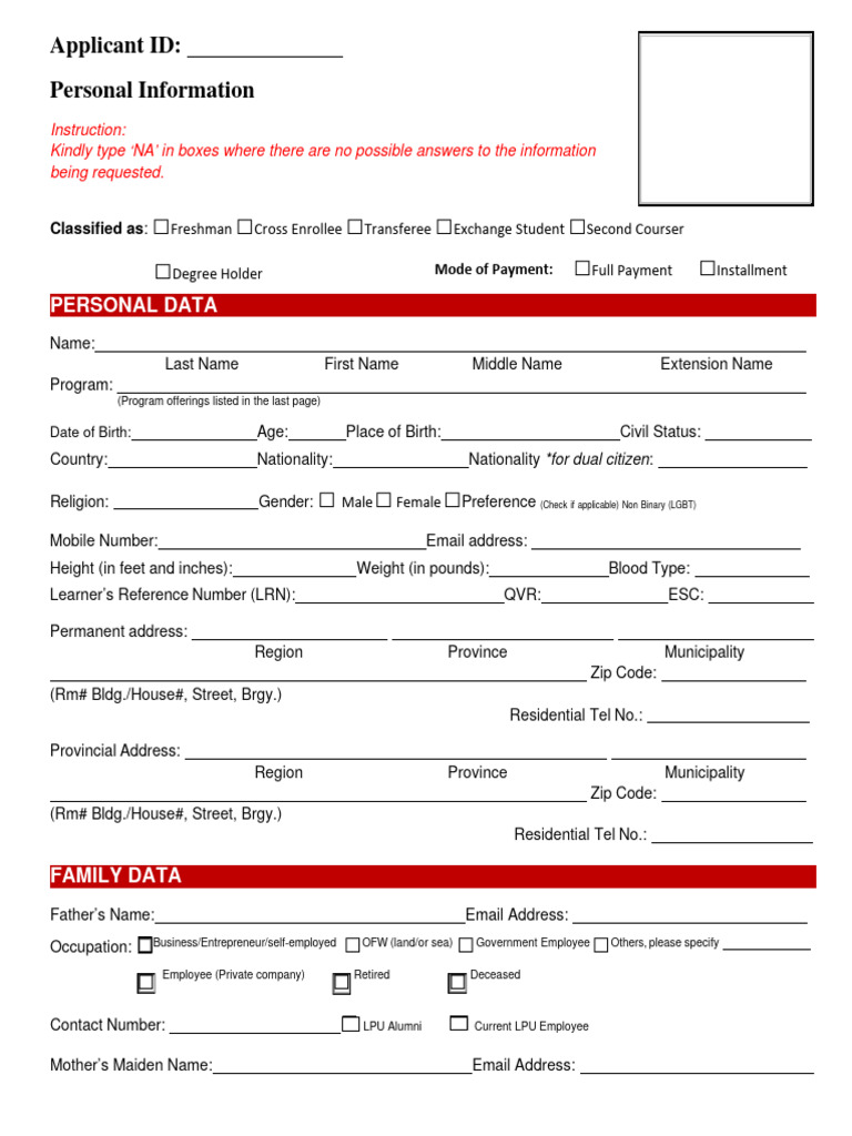 LPU Student Application Form | PDF | Travel Visa