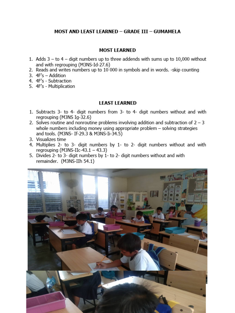 MOST AND LEAST LEARNED - PAN - G - III - GUMAMELA | PDF