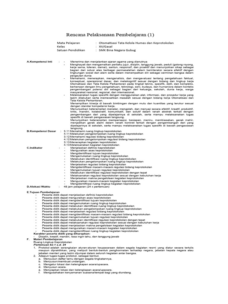 RPP Humas Xii Otkp | PDF