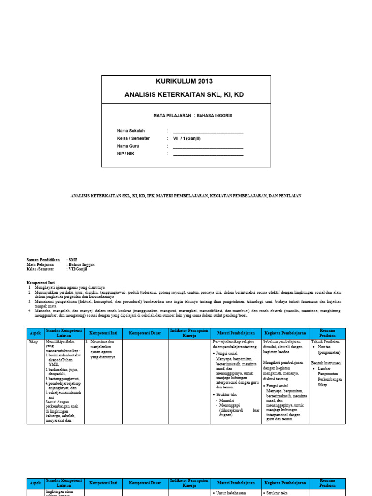 Analisis Keterkaitan SKL KI KD | PDF | Karier & Perkembangan