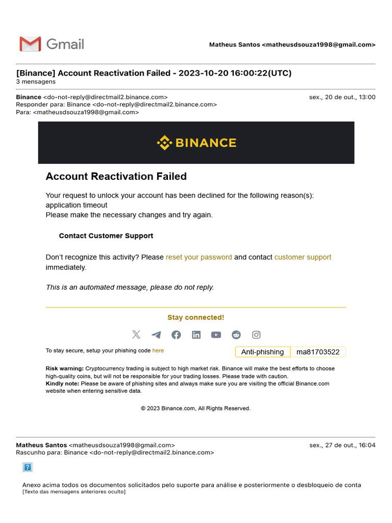Binance Account Reactivation Issue | PDF