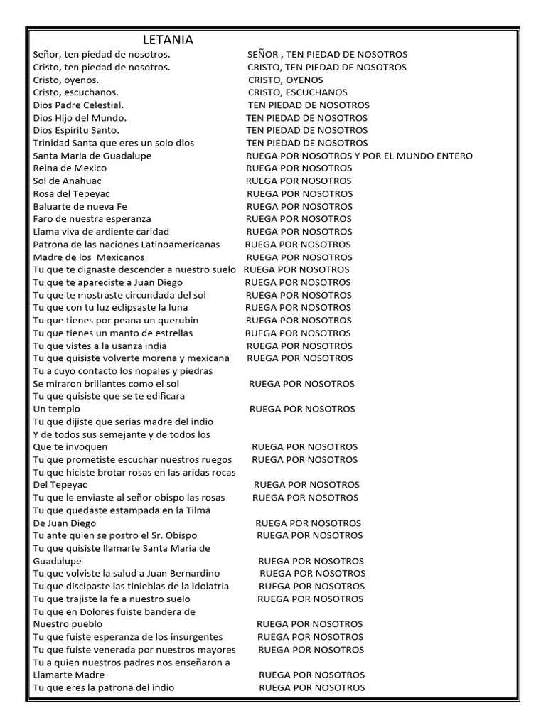 Letanía a la Virgen de Guadalupe | PDF | Pecado | Cristo (título)
