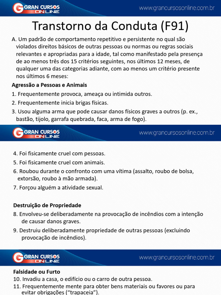 (APOSTILA) Aula 51 - Transtornos Disruptivos e de Conduta II. | PDF | Distúrbio mental ...