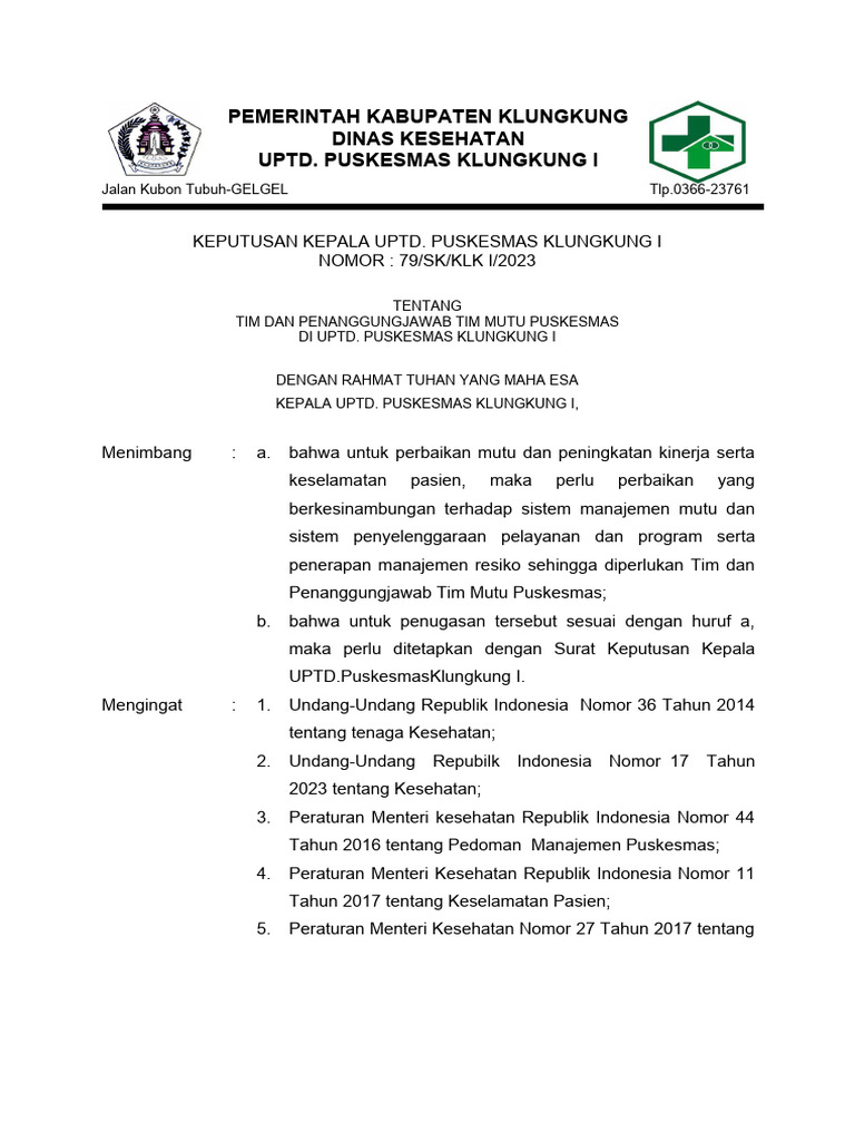 SK Manajemen Mutu 2023 | PDF