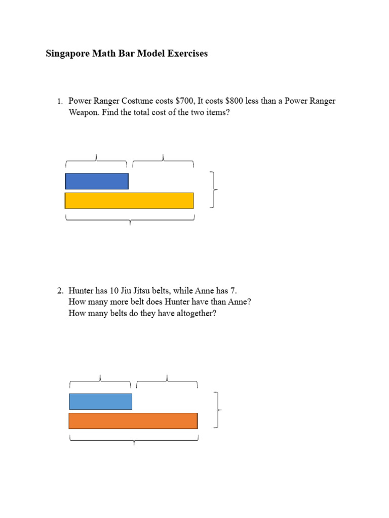 Singapore Math Bar Model Exercises | PDF | Home & Garden