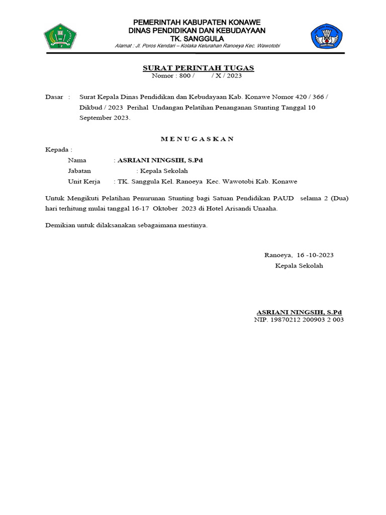 Surat Perintah Tugas | PDF