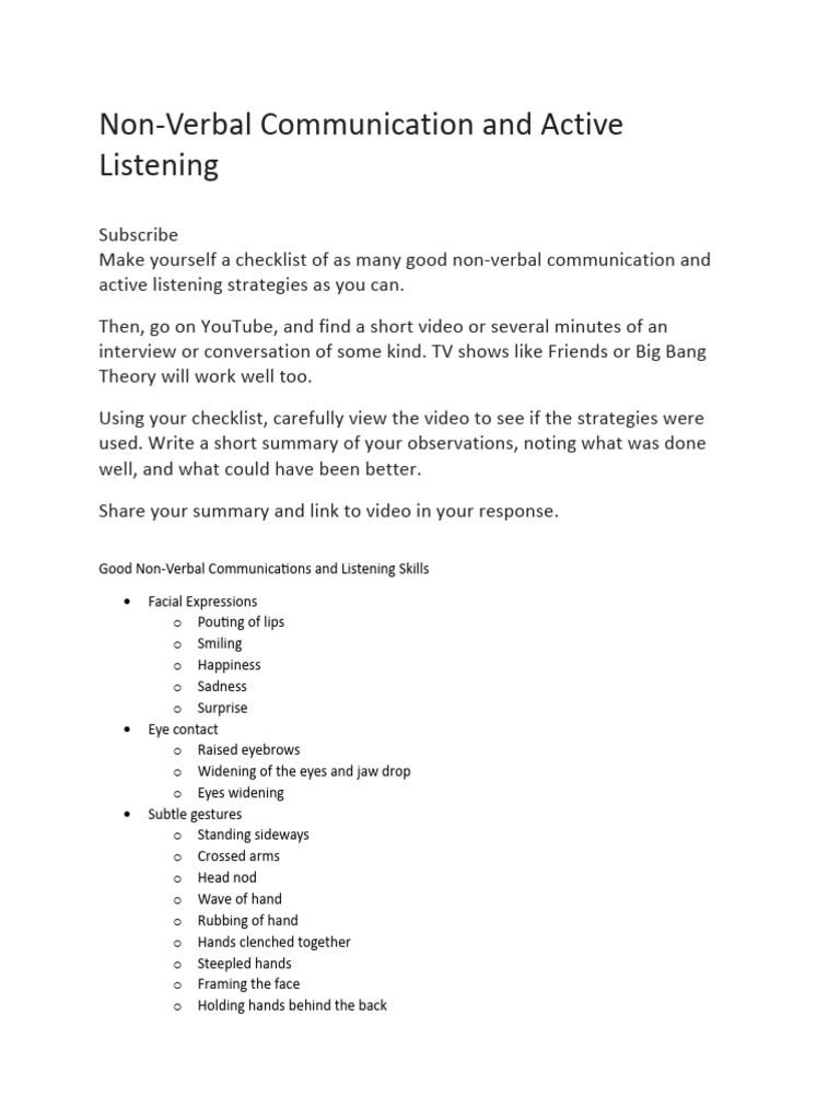 Non-Verbal Communication and Active Listening | PDF | Nonverbal ...