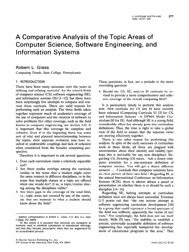 A Comparative Analysis of The Topic Areas of Computer Science, Software ... A Comparative Analysis of The Topic Areas of Computer Science, Software ...