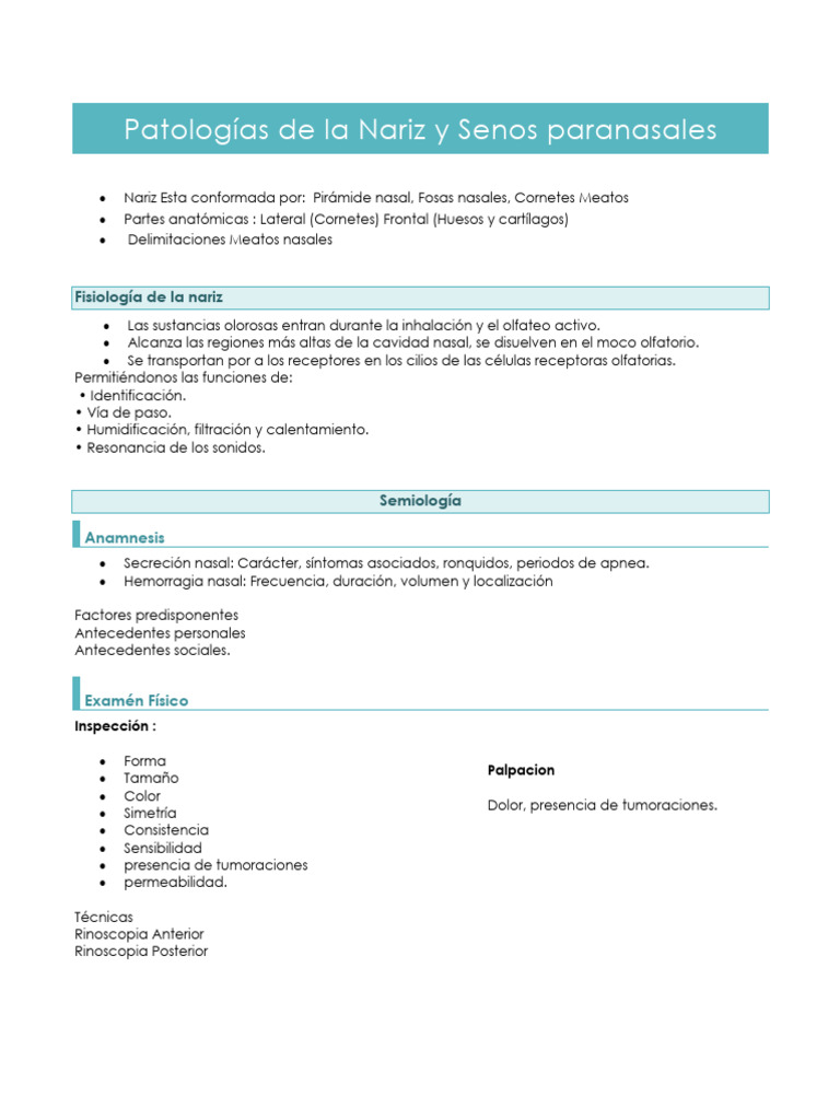 Patologías de la Nariz y Senos paranasales | PDF | Nariz humana | Alergia