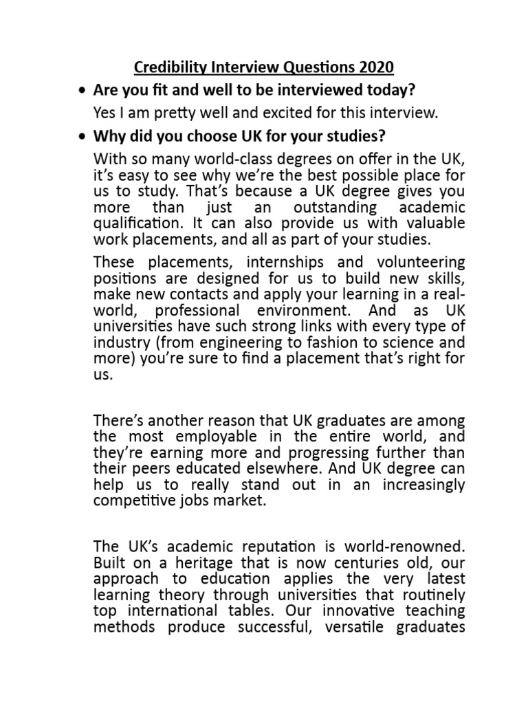 Credibility Interview Question New | PDF | Cost Of Living | University