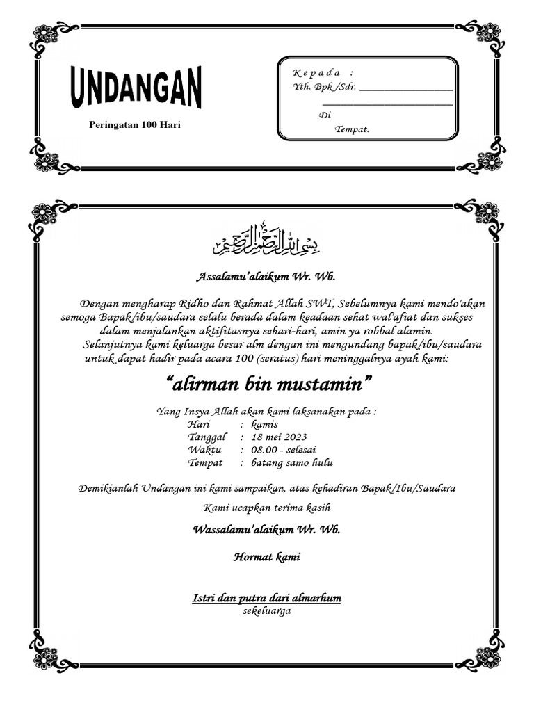 Undangan Tahlil 100 Hari Akhir | PDF