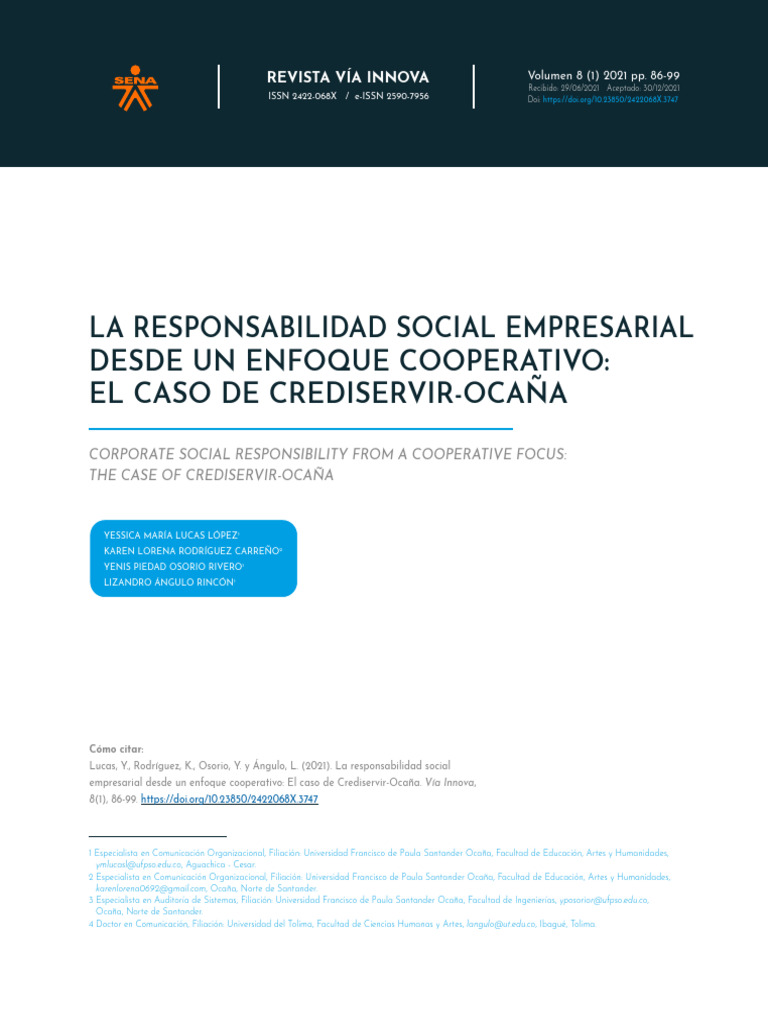 La Responsabilidad Social Empresarial Desde Un Enfoque Cooperativo: El Caso de Crediservir-Ocaña ...