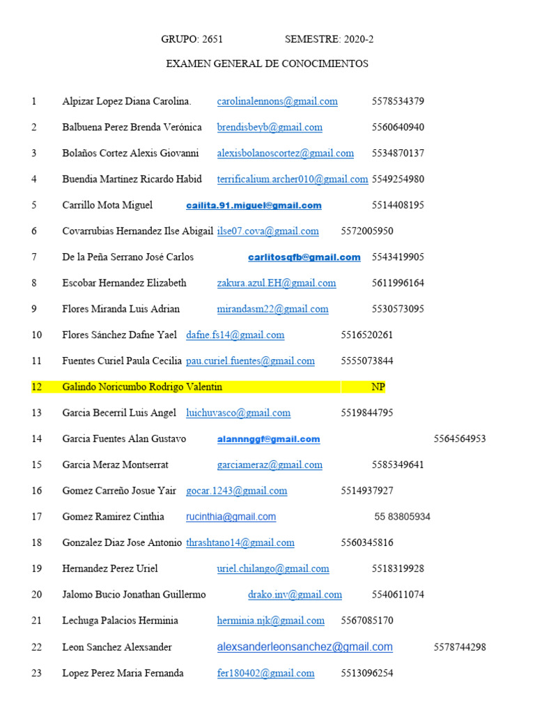 Listado Del 2651 2020-2 EGC | PDF