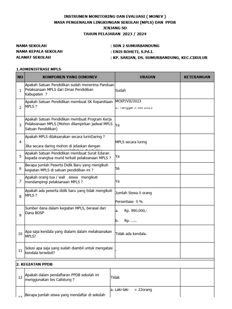 Instrumen Mpls 2023_sdn 2 Sumurbandung | PDF