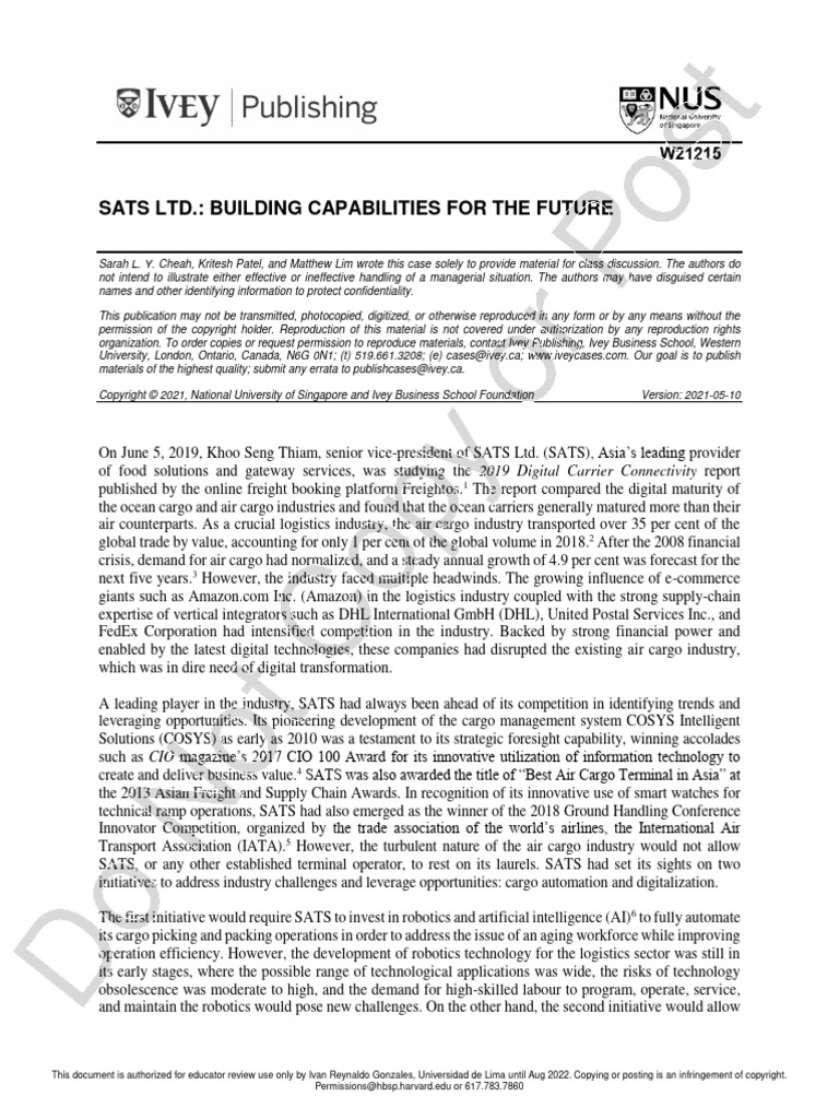 SATS LTD Building Capabilities For The Future | PDF | Cargo | Internet ...