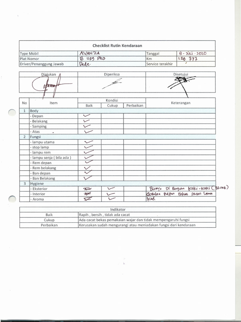 Checklist Rutin Kendaraan | PDF