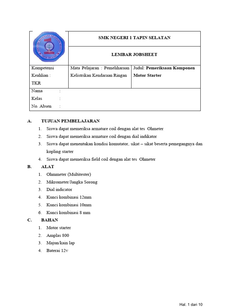 JobSheet Motor Starter | PDF | Teknologi & Rekayasa