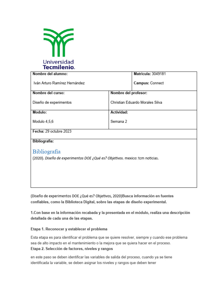 Diseño Experim Semana 2 | PDF | Diseño de experimentos | Experimentar