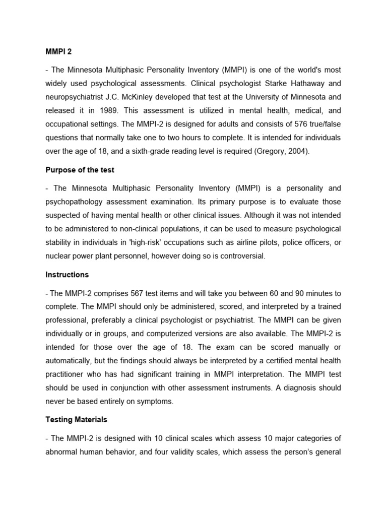 Mmpi 2 | PDF | Psychological Evaluation | Psychological Concepts