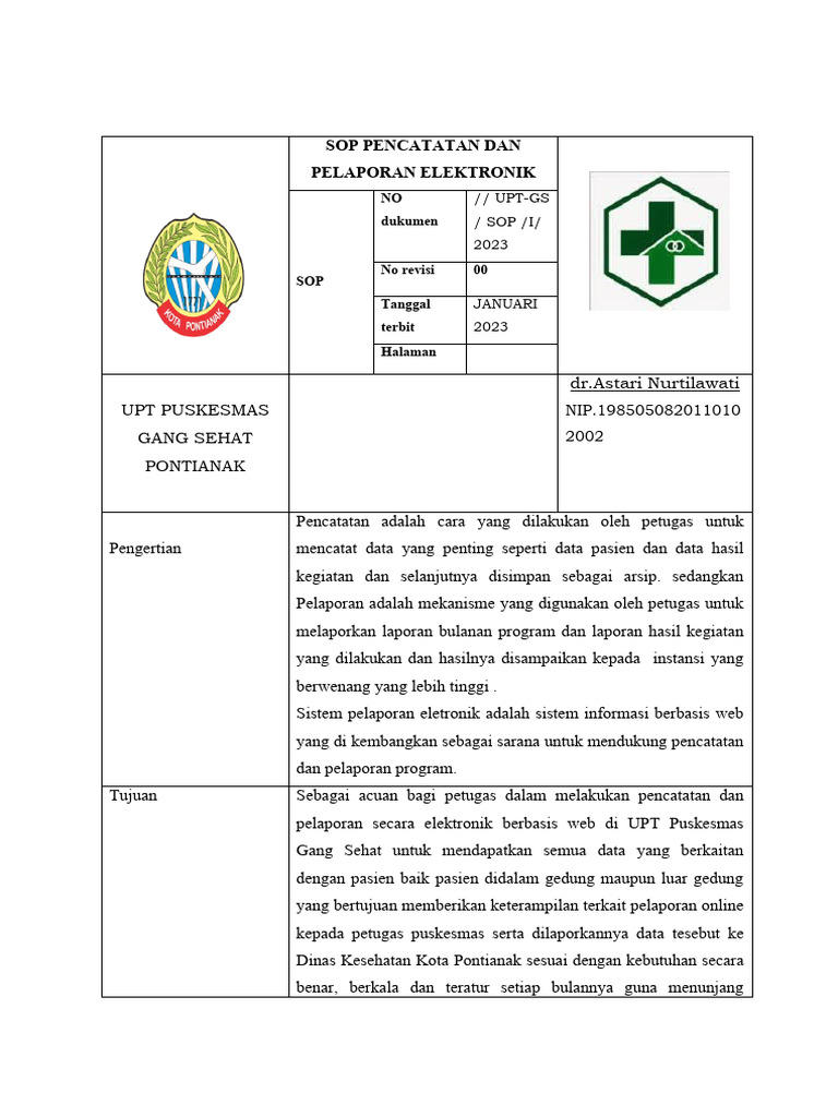 Sop Pencatatan Dan Pelaporan Elektronik | PDF | Bisnis