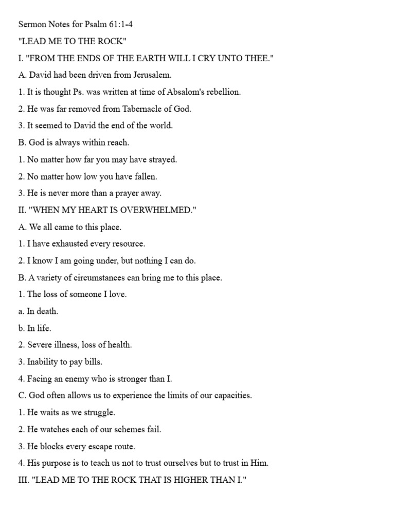 Psalm 61 Sermon Notes: Trusting God | PDF | David | Jesus