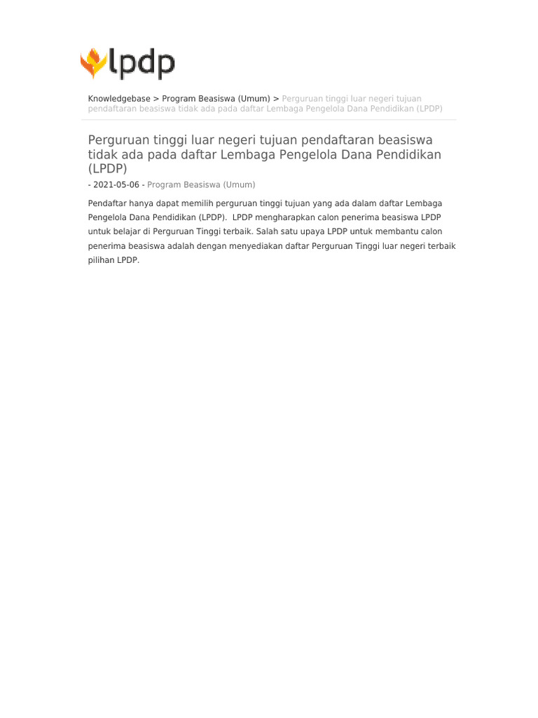 Perguruan Tinggi Luar Negeri Tujuan Pendaftaran Beasiswa Tidak Ada Pada Daftar Lembaga Pengelola ...