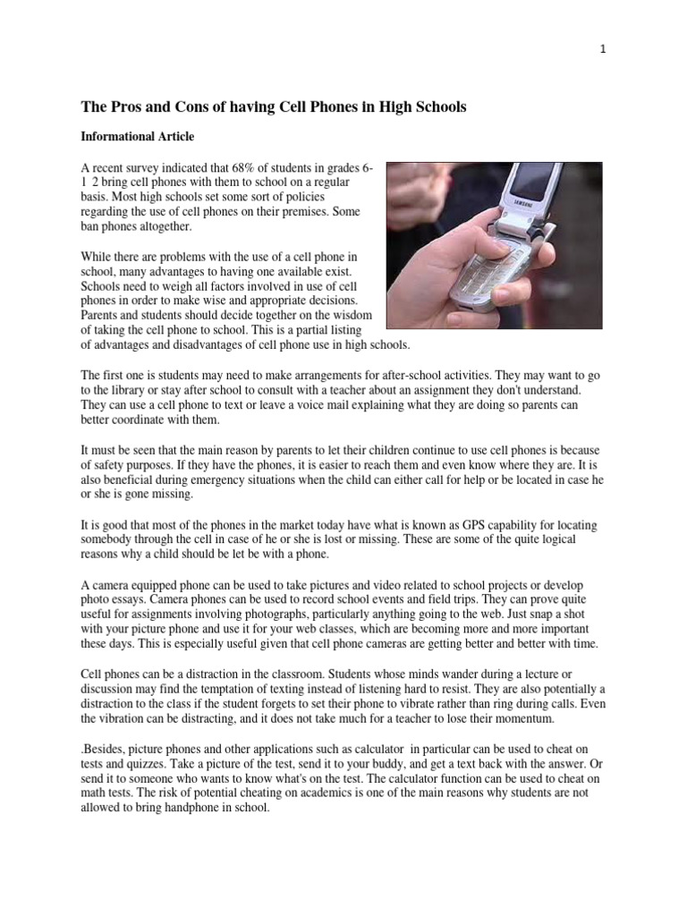 Cell Phones in High Schools: Pros & Cons | PDF | Mobile Phones