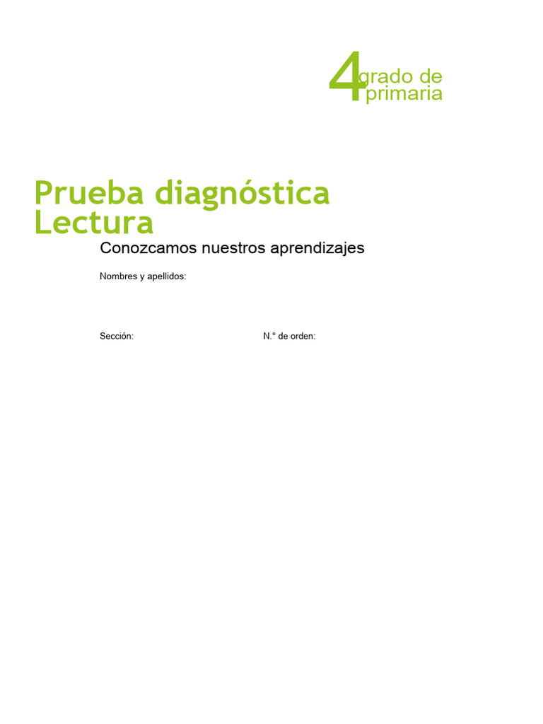 Prueba diagnóstica Lectura, comprensión de textos oralizados. 4 grado de Primaria | PDF ...