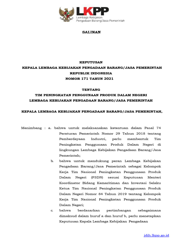 Keputusan_Kepala_LKPP_Nomor_171_Tahun_2021_1884_1 | PDF