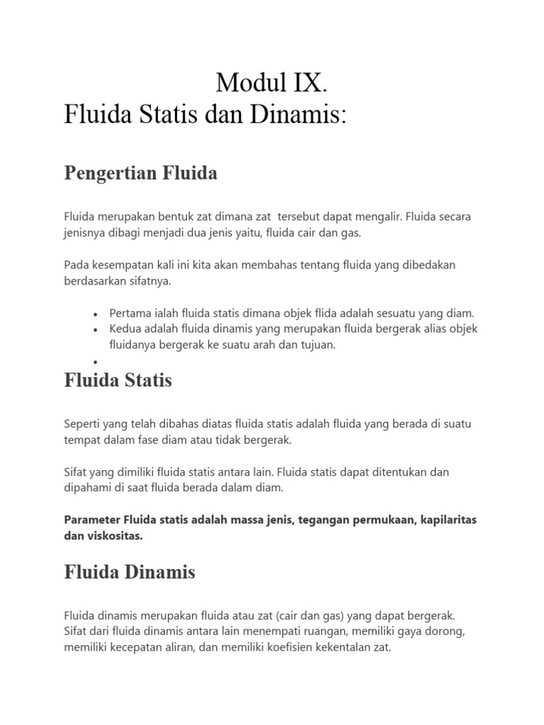 Fluida Statis dan Dinamis: Konsep dan Rumus | PDF